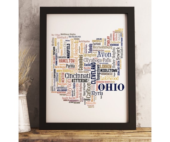 Ohio Map Print With Colors Ohio Map Art Prints | Notecards
