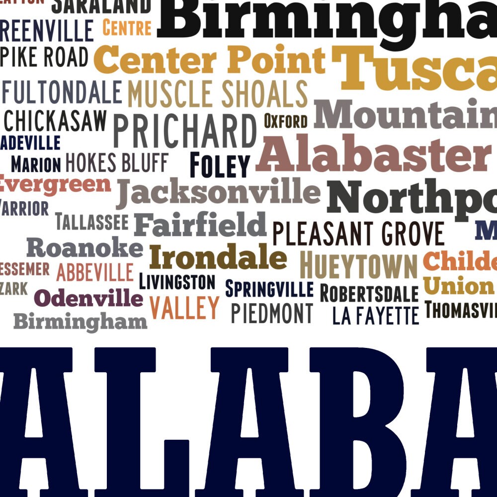 Alabama Art Print FRAMED, Alabama Word Cloud Art, Alabama Map Art ...