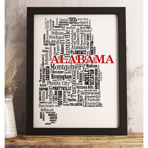 Alabama State Map Print FRAMED Alabama Map Art Alabama Art - Etsy