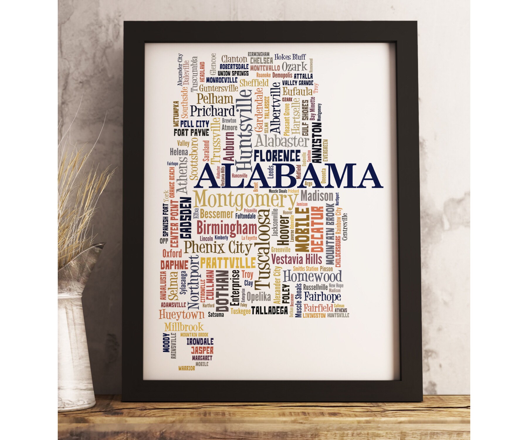 Alabama State Map Print FRAMED, Alabama Map Art, Alabama Art Print ...