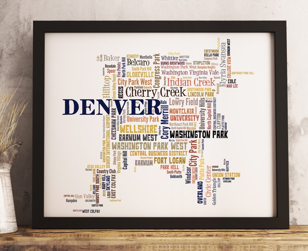 Denver Neighborhood Art Print FRAMED, Denver Map Art, Denver Art Print ...