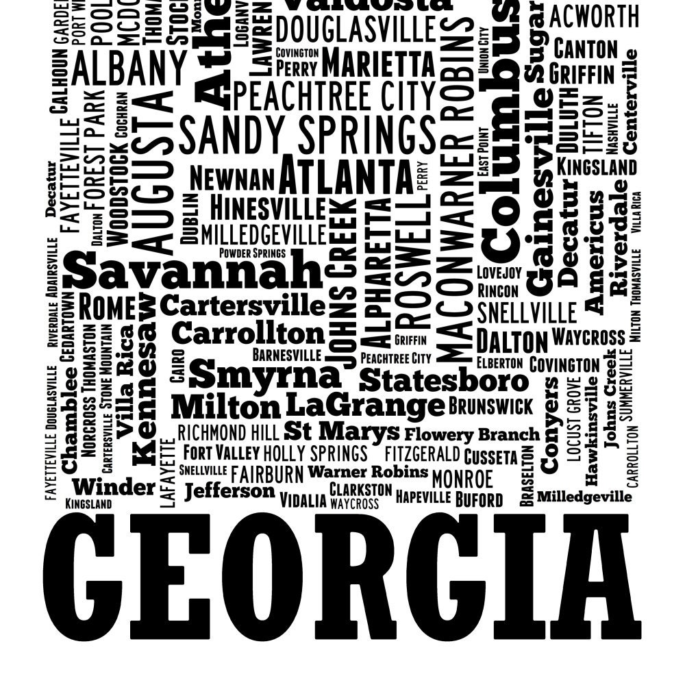 Georgia Art Print FRAMED, Georgia Word Cloud Art, Georgia Map Art ...