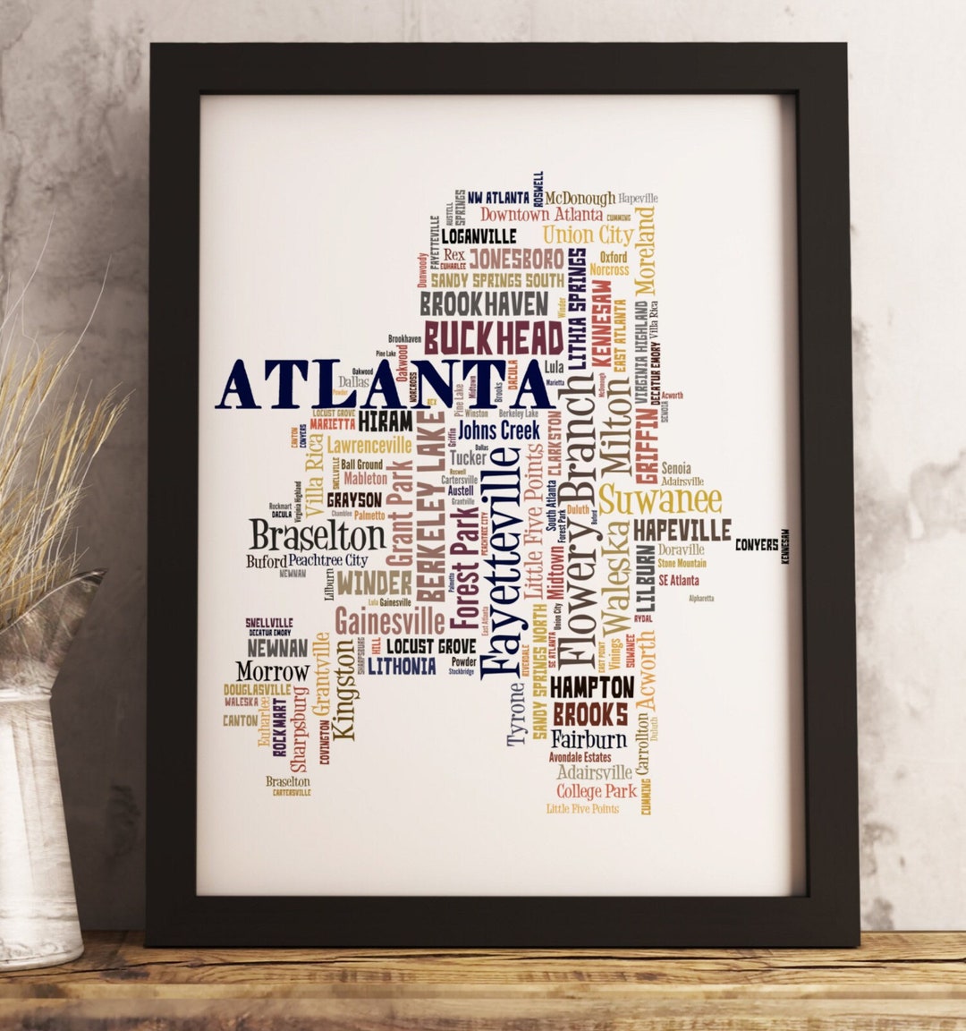 Atlanta Neighborhood Art Print FRAMED, Atlanta Map Art, Atlanta Art ...