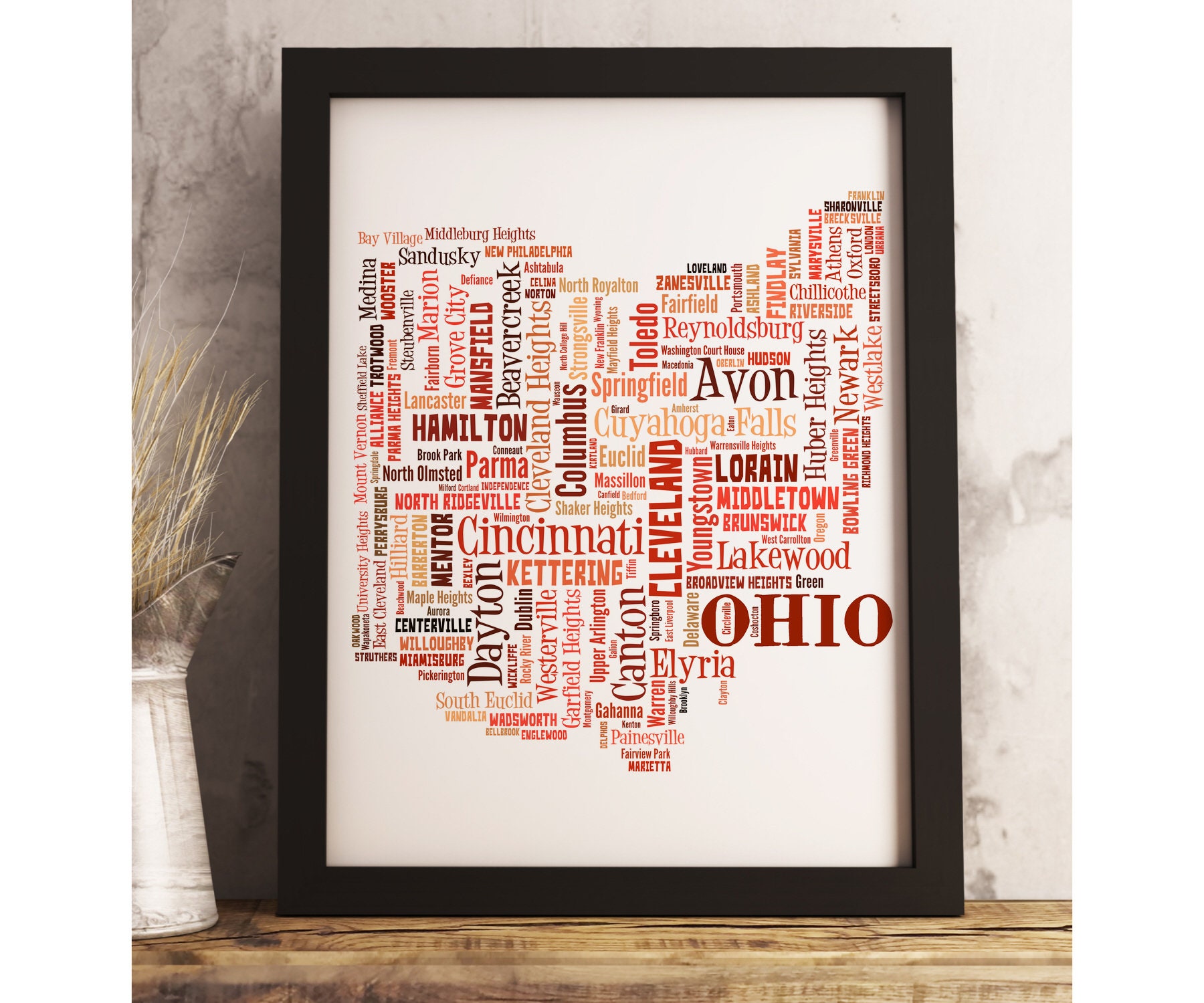 Ohio State Map Print FRAMED Ohio Map Art Ohio Art Print - Etsy
