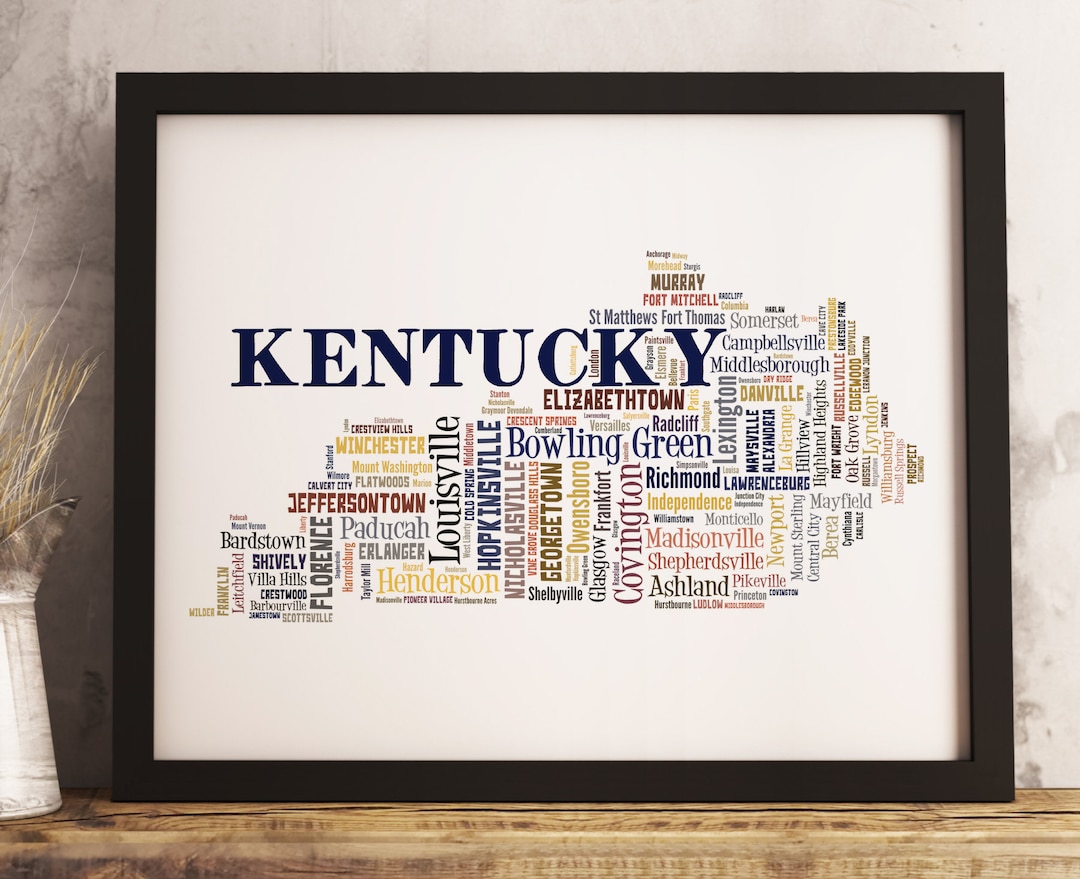 Kentucky State Map Print FRAMED, Kentucky Map Art, Kentucky Art Print ...