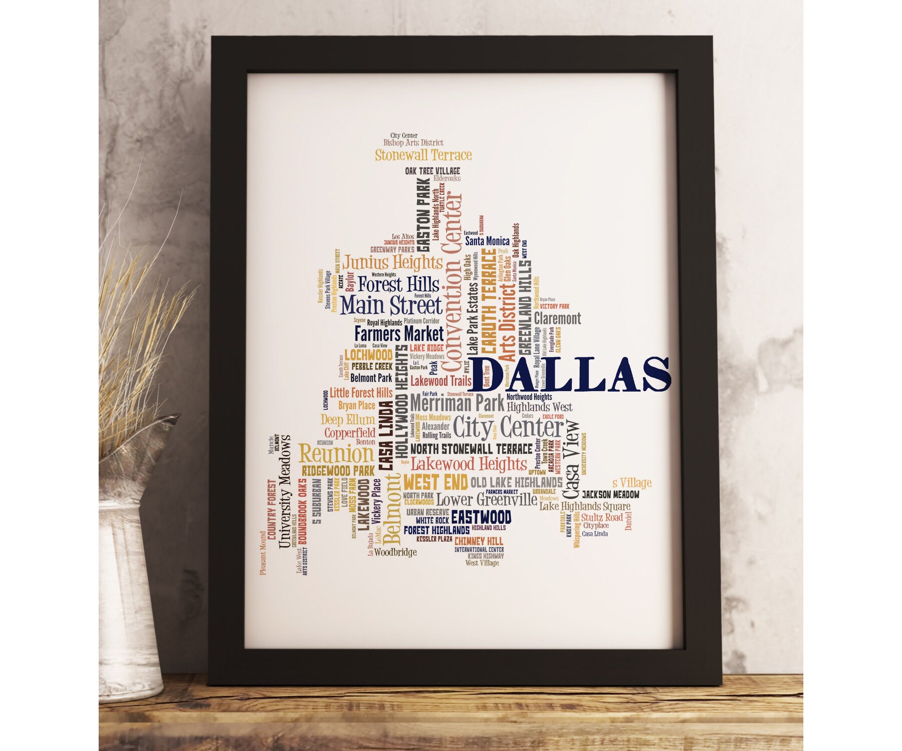 Dallas Neighborhood Art Print FRAMED, Dallas Map Art, Dallas Art Print ...