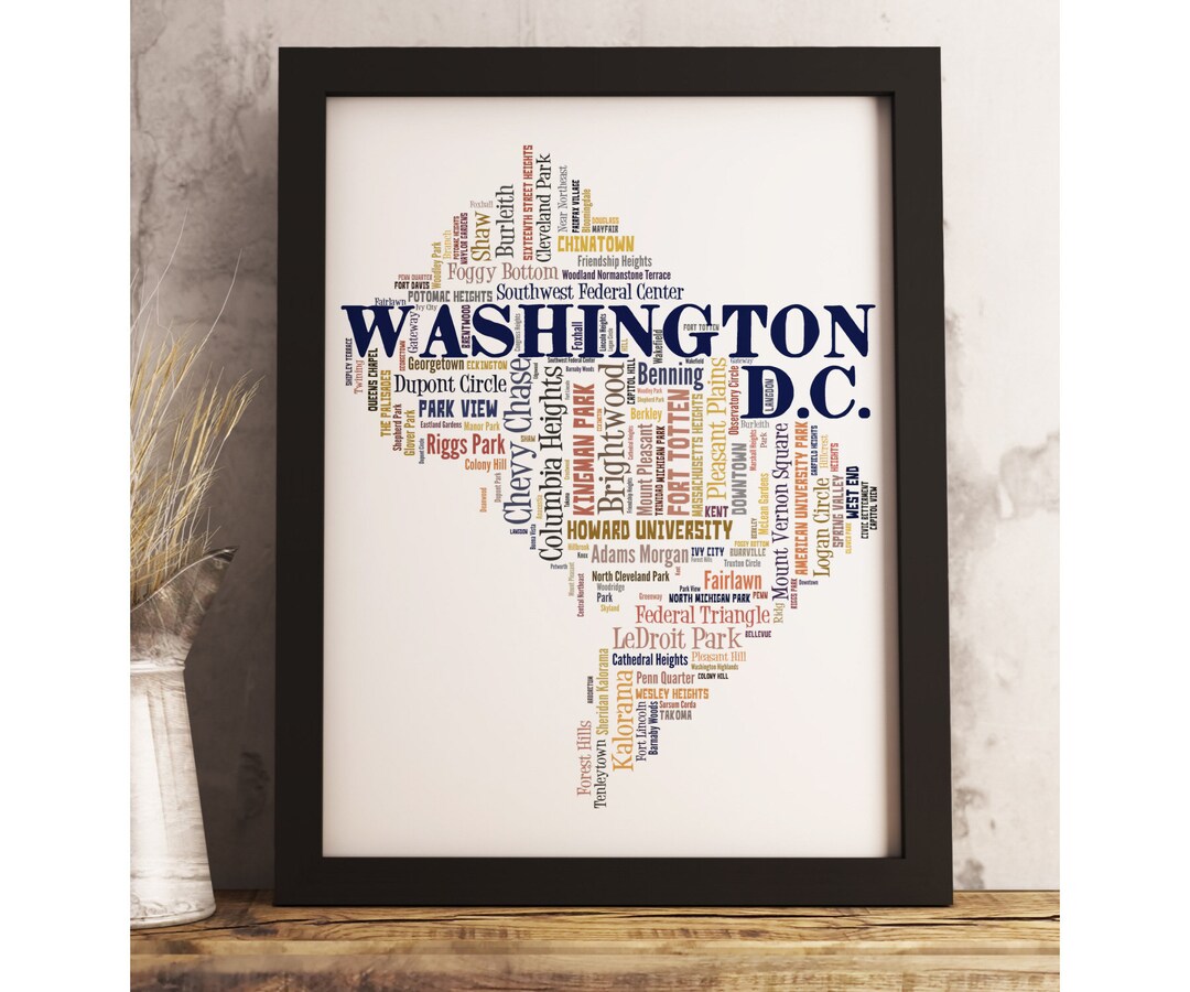 Washington DC Neighborhood Art Print FRAMED, Washington Dc Map Art ...