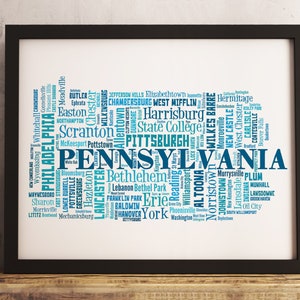 Pennsylvania State Map Print FRAMED, Pennsylvania Map Art, Pennsylvania ...