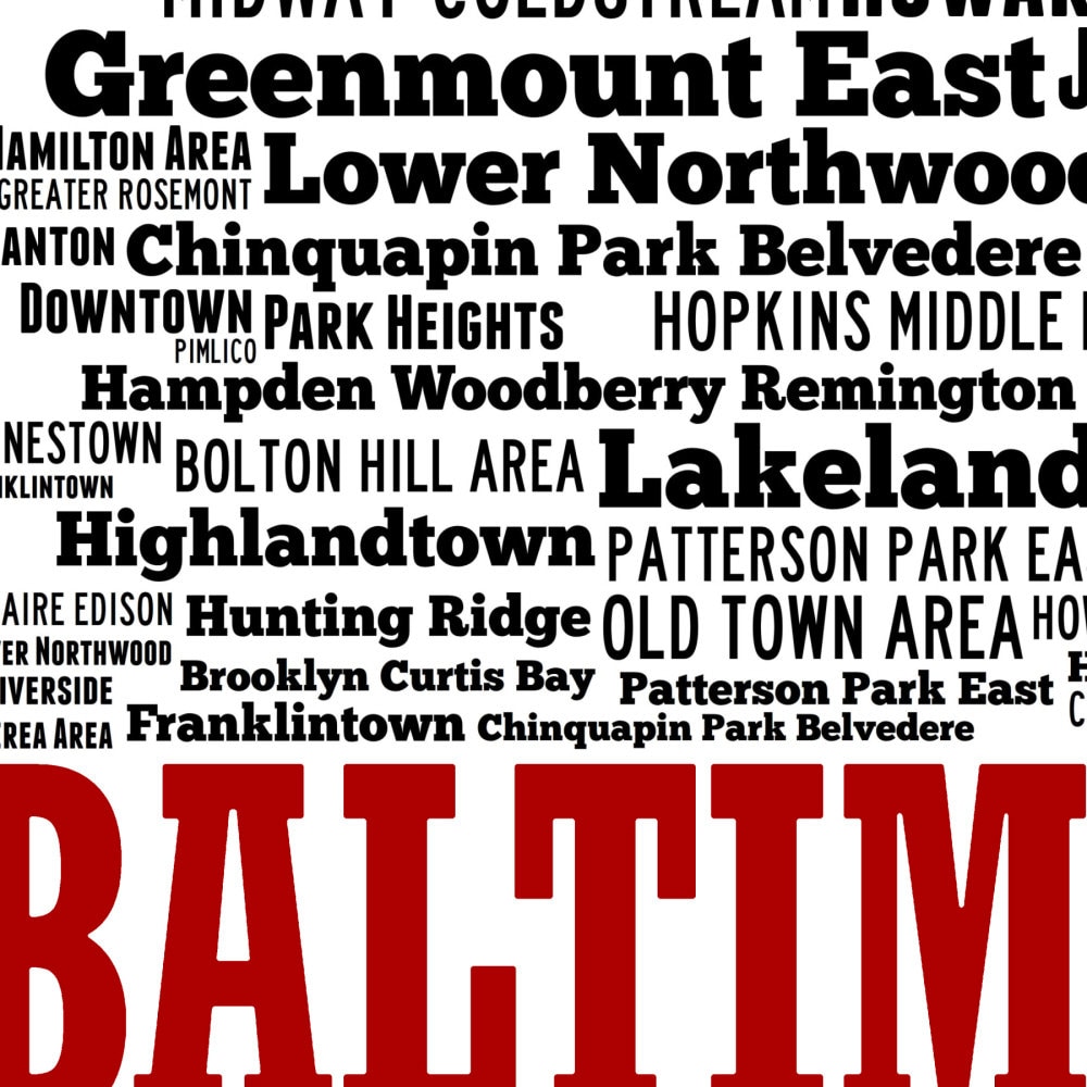 Baltimore Neighborhood Art Print FRAMED, Baltimore Word Cloud Art ...