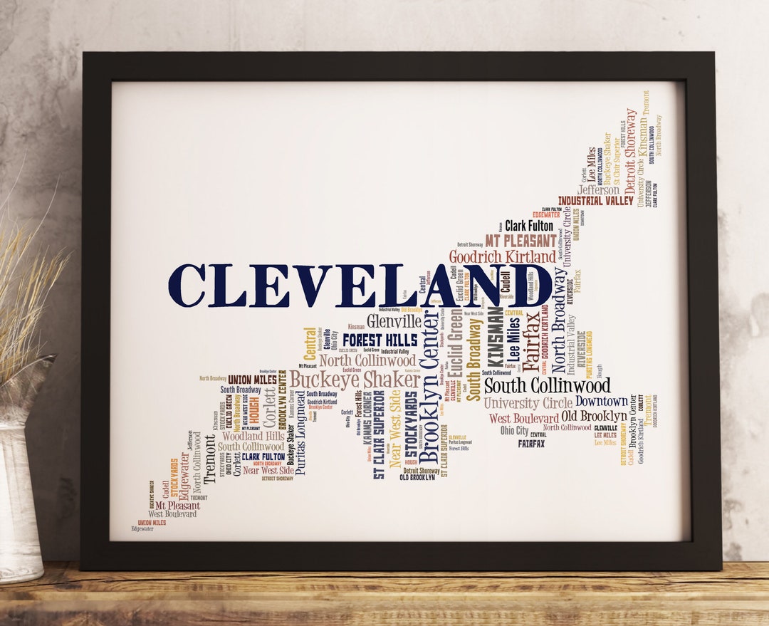 Cleveland Neighborhood Art Print FRAMED, Cleveland Map Art, Cleveland ...