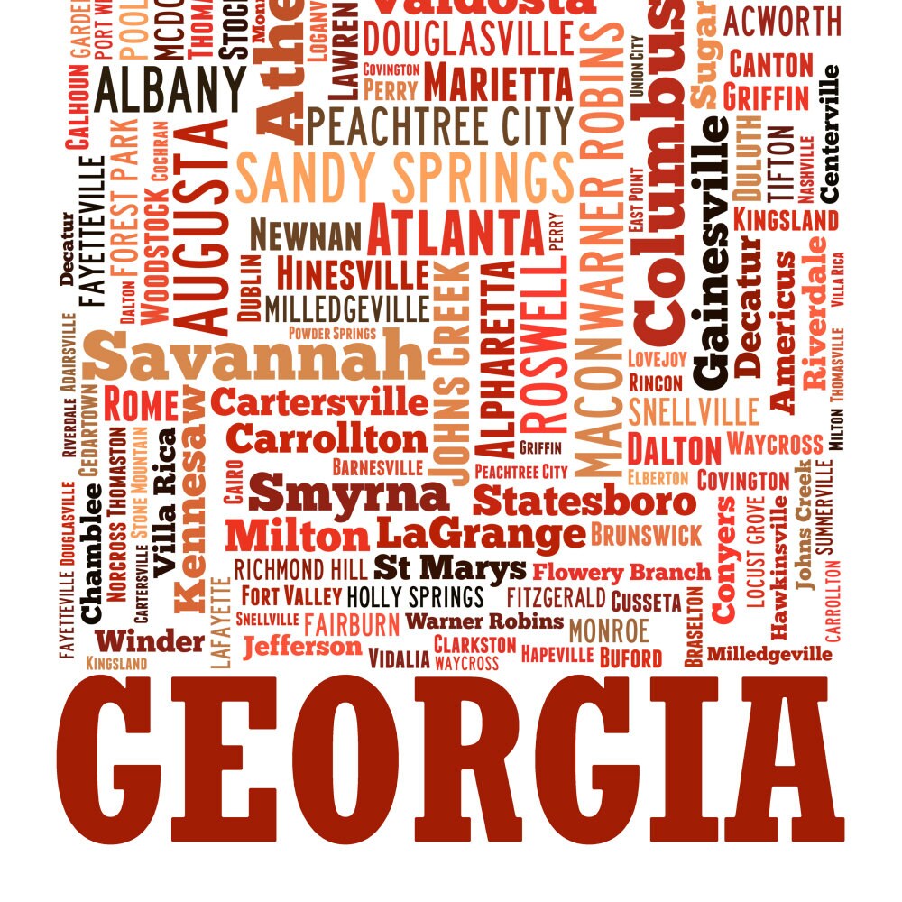 Georgia Art Print FRAMED, Georgia Word Cloud Art, Georgia Map Art ...