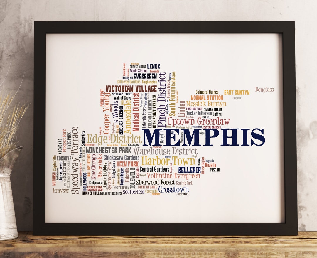 Memphis Neighborhood Art Print FRAMED, Memphis Map Art, Memphis Art ...