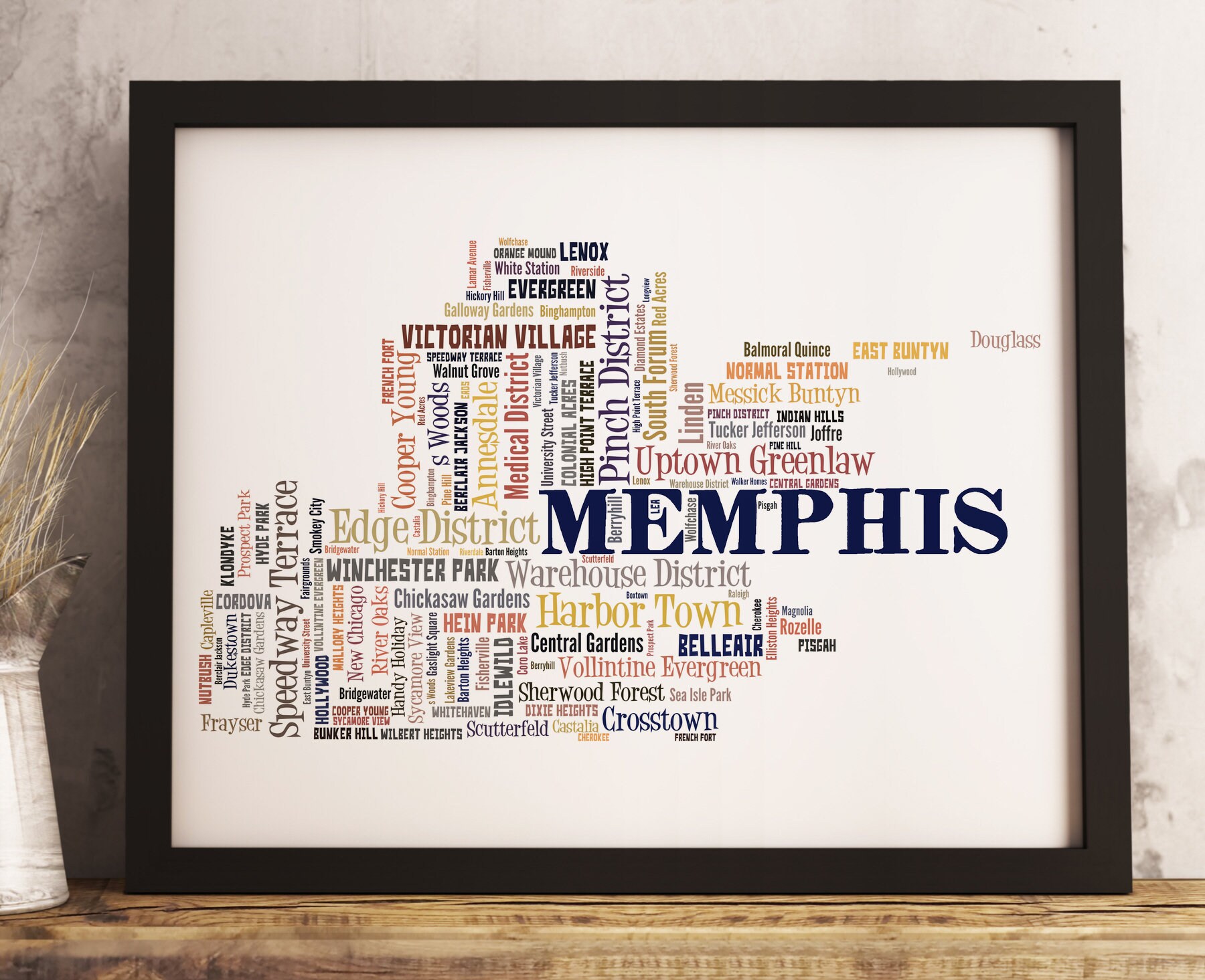 Memphis Neighborhood Art Print FRAMED, Memphis Map Art, Memphis Art ...