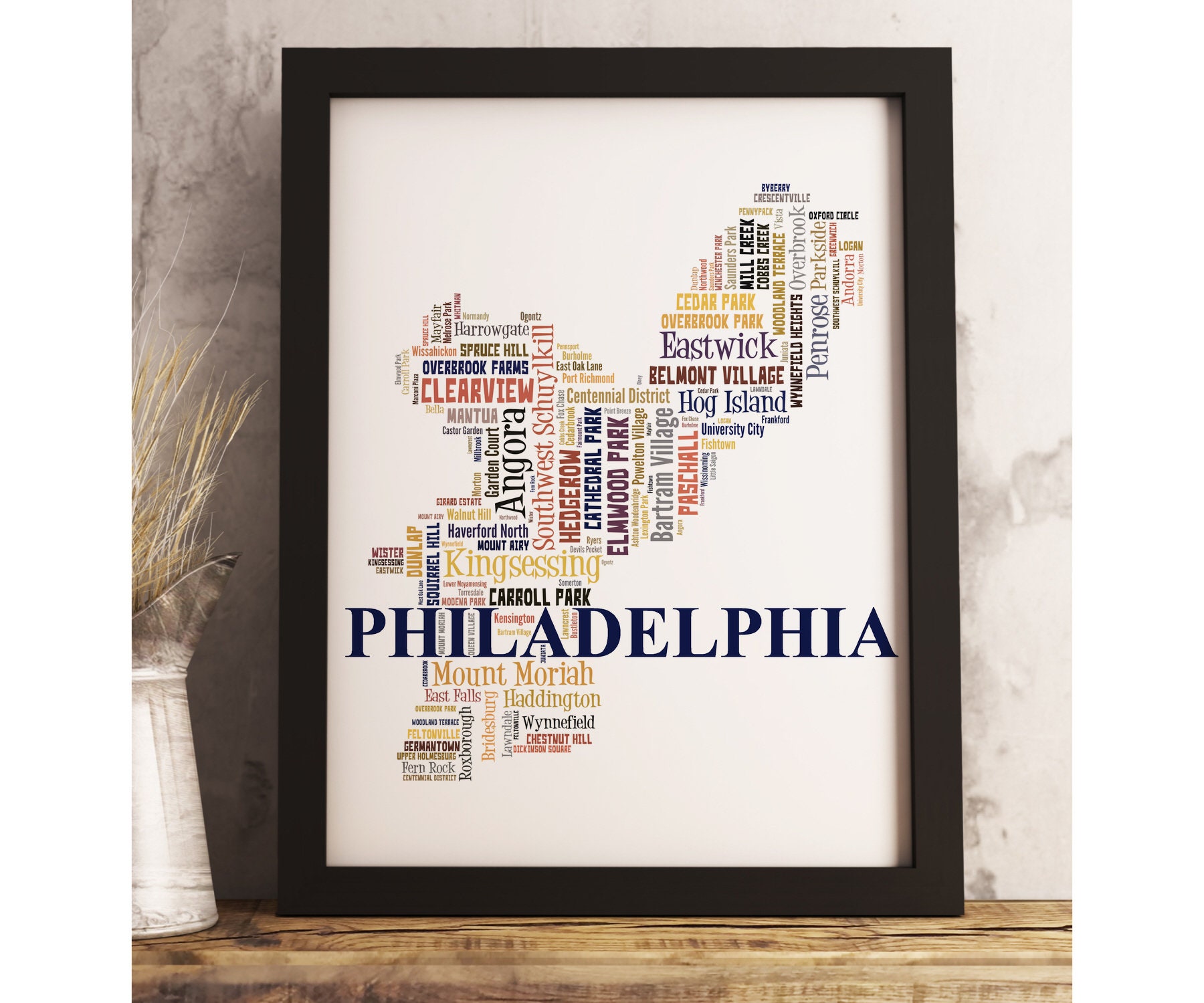 Philadelphia Neighborhood Art Print FRAMED, Philadelphia Map Art ...