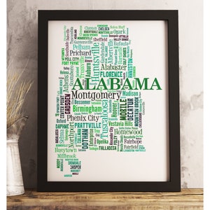 Alabama State Map Print FRAMED Alabama Map Art Alabama Art - Etsy