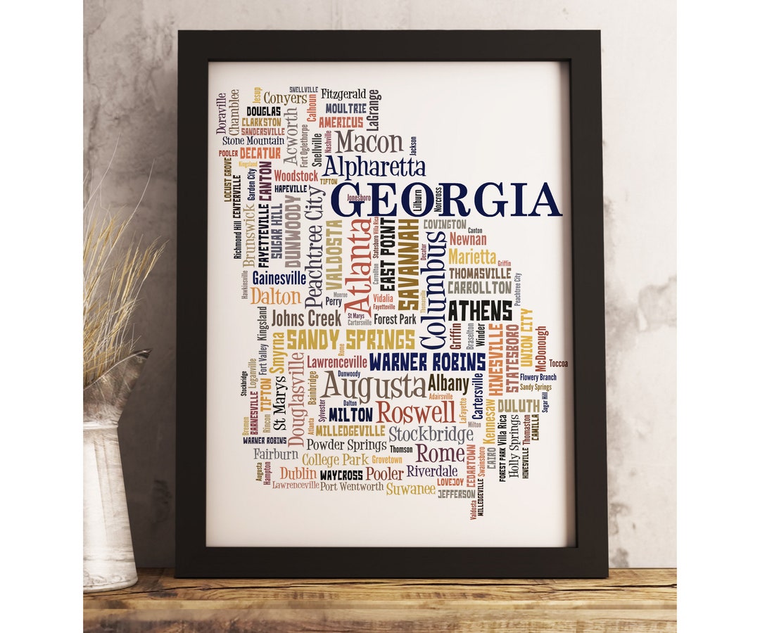 Georgia State Map Print FRAMED, Georgia Map Art, Georgia Art Print ...