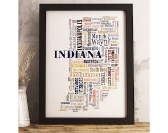 Indiana Map Art - Etsy