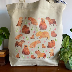 Capybara Tote Bag, Animal Tote Bag, Aesthetic Tote, Capybara Lover Gift ...