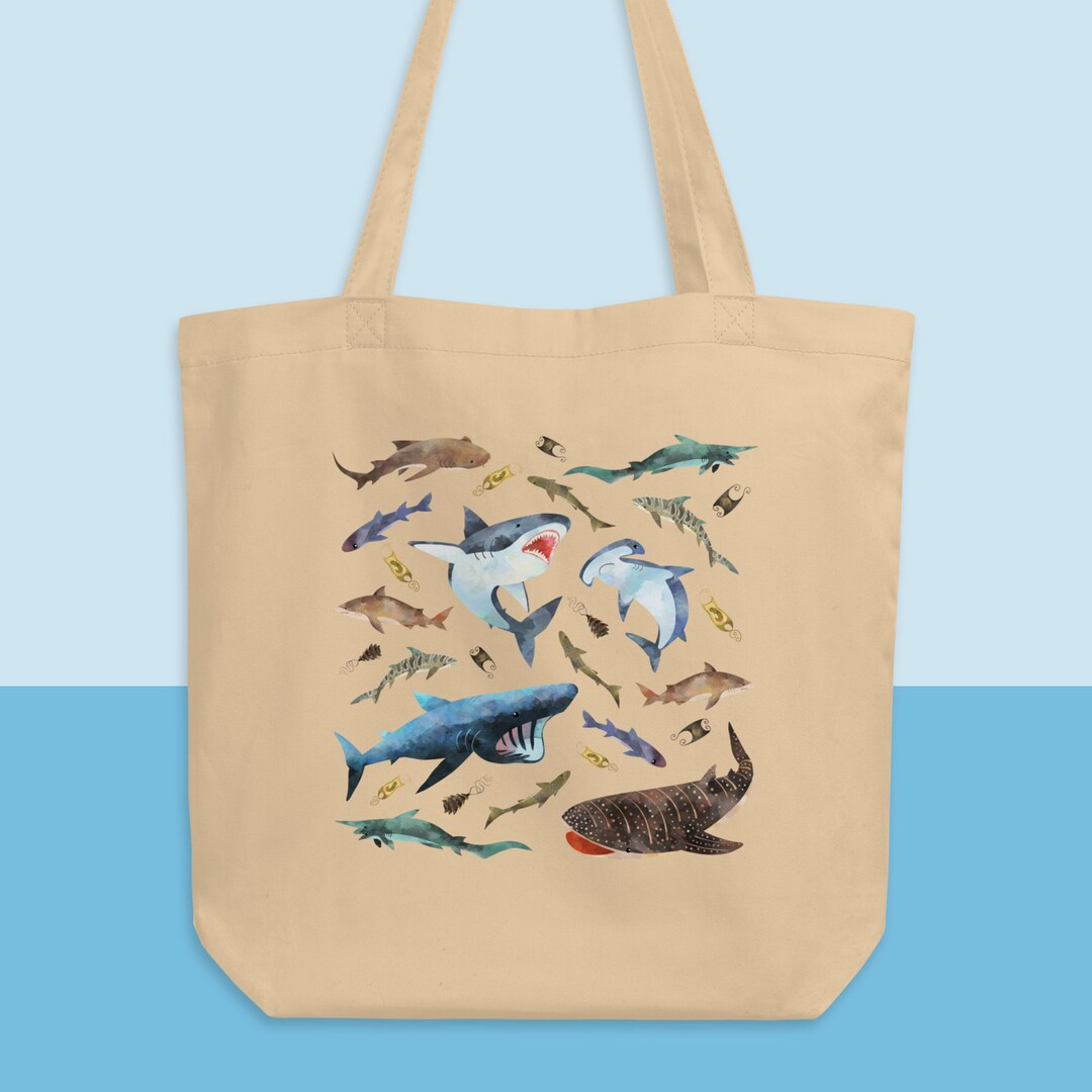 Shark Tote Bag, Shark Gift, Wildlife Tote, Marine Print Bag, Sea Life ...