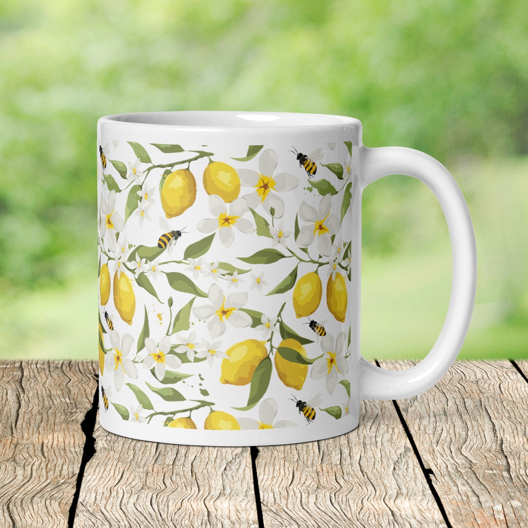 Bee Mug, Pollinator Mug, Lemon Tree Mug, Pretty Ceramic Mug, Beekeeper ...