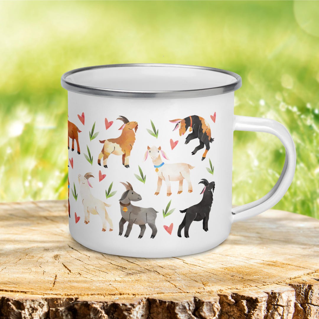 Enamel Goat Mug, Metal Mug With Cute Goats, Goat Gift, Goat Coffee Cup ...