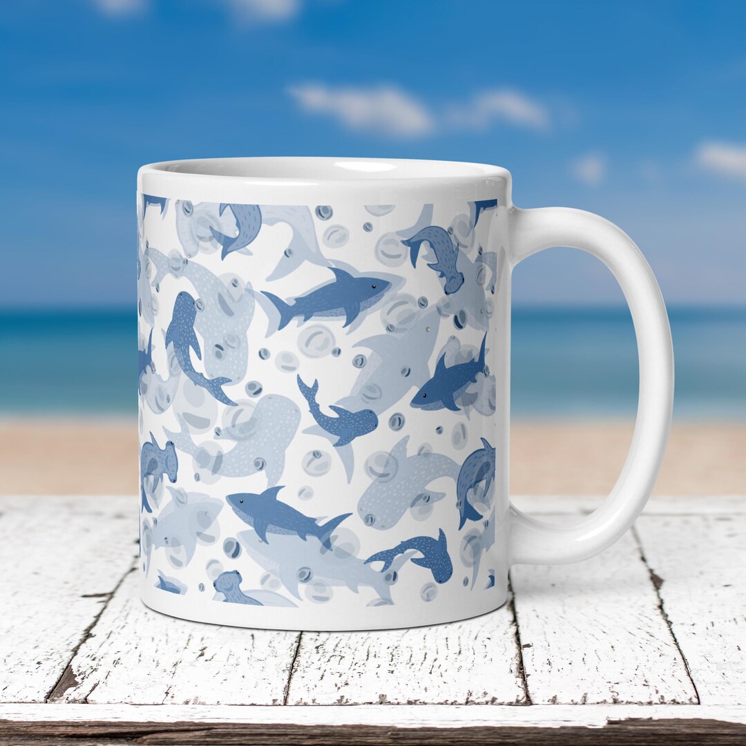 Shark Mug With Hammerhead Sharks, Whale Sharks & White Sharks, Shark ...