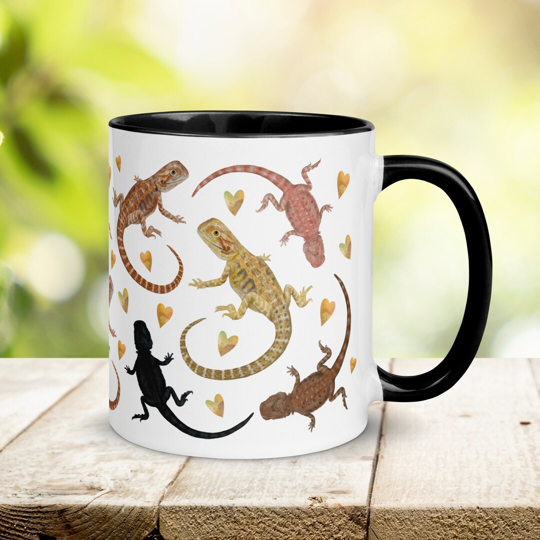 Bearded Dragon Mug With Coloured Handle Lizard Coffee Cup - Etsy