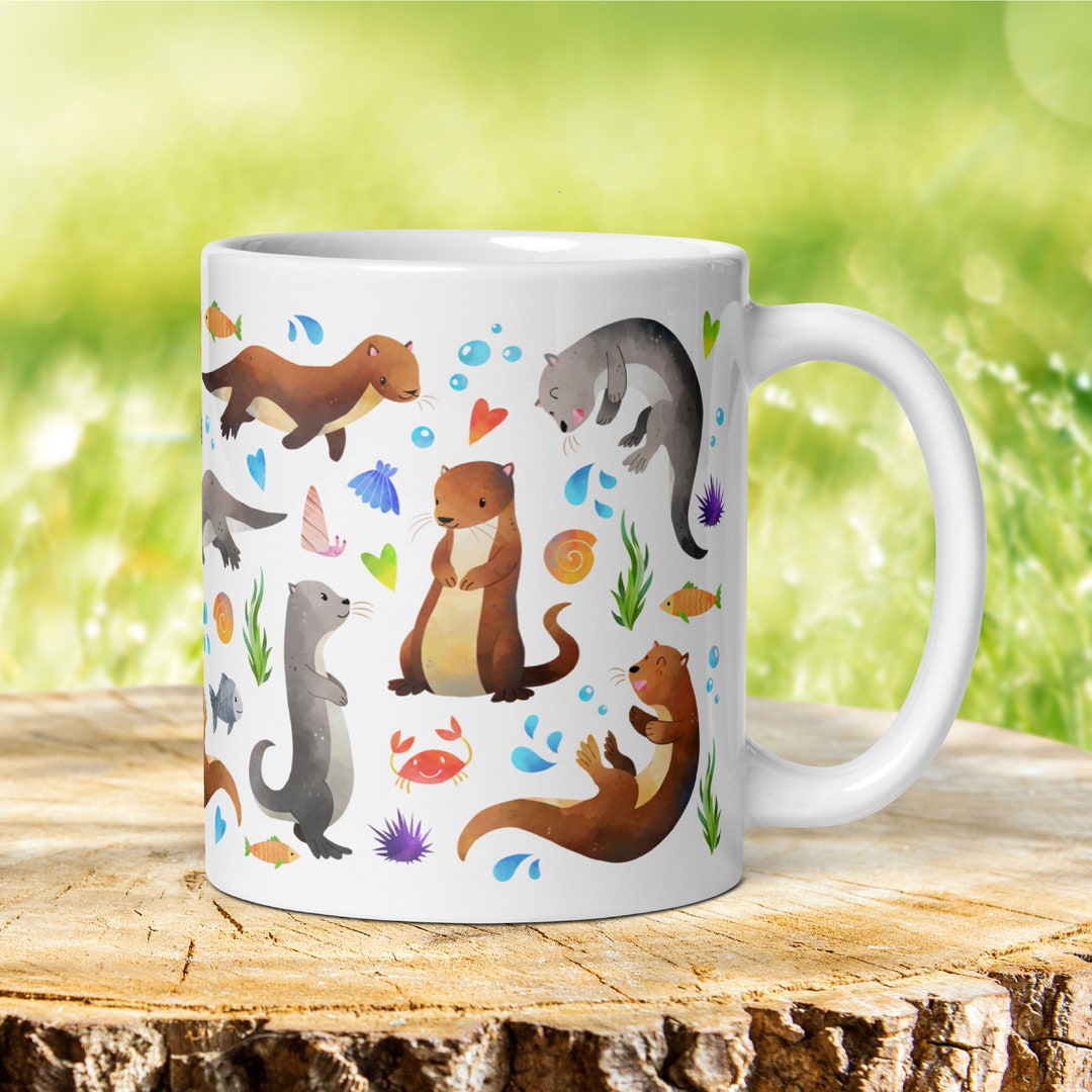 Sea Otter Mug, Cute Mug With Otters, Otter Coffee Cup, Marine Print Mug ...