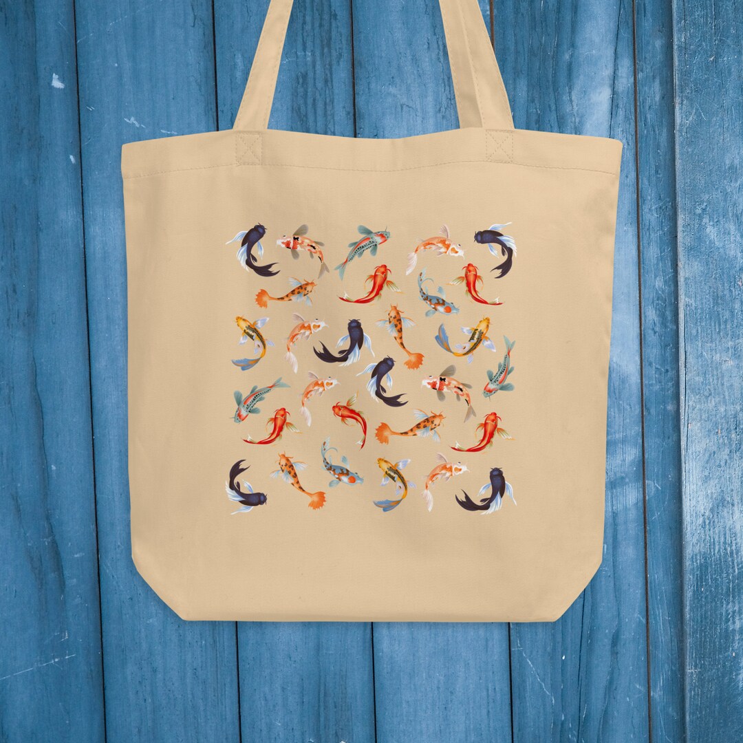 Koi Tote Bag, Organic Cotton Fish Tote, Koi Goldfish, Koi Gift, Cotton ...