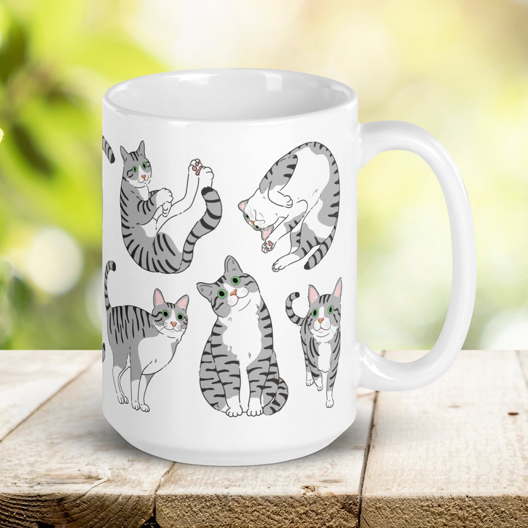Grey Tabby Cat Mug, Tabby Cats, Cat Mug, Funny Cat Coffee Cup, Gifts ...