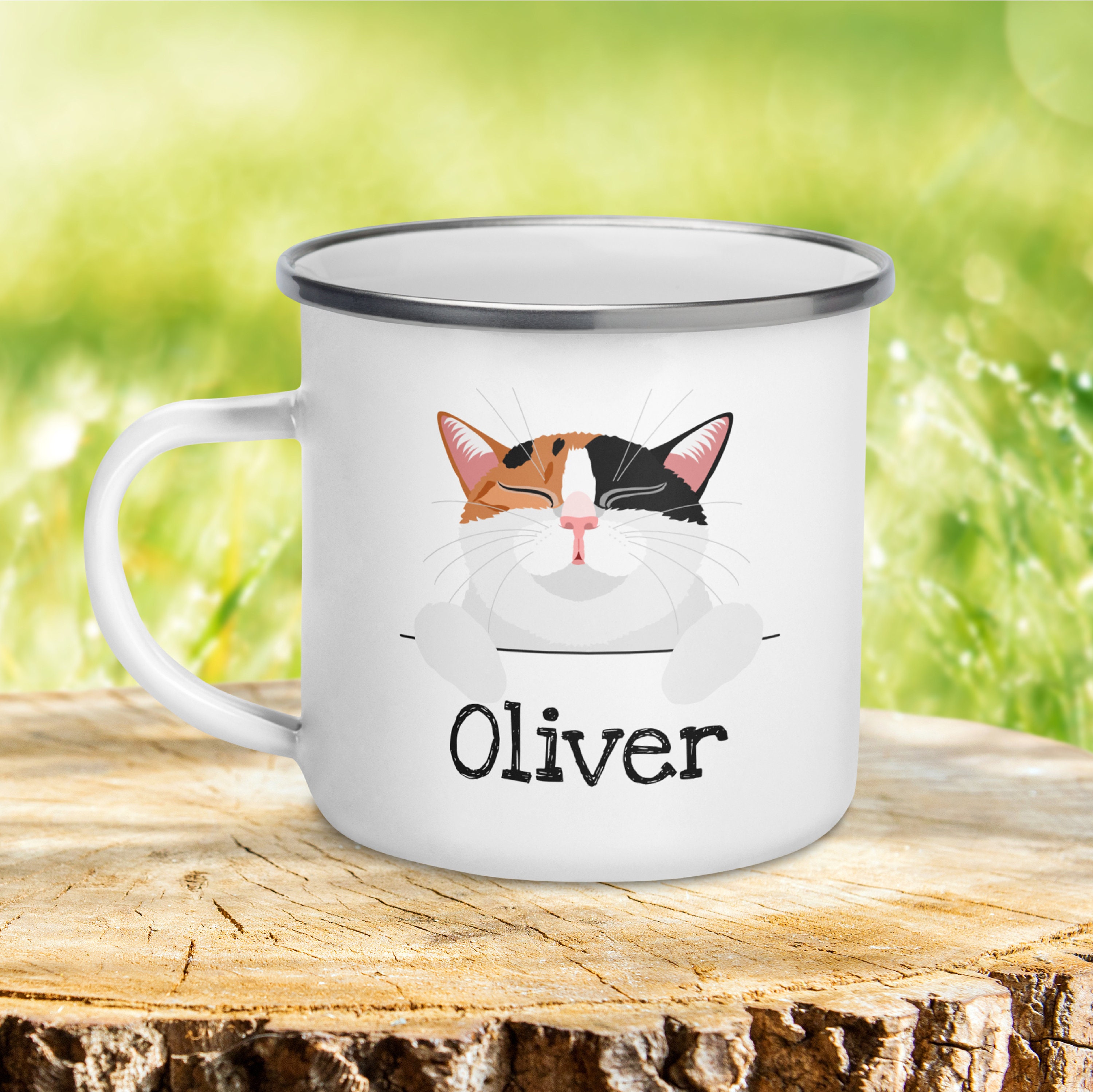 Calico Cat Enamel Mug, Calico Cat Owner Gift, Custom Calico Cat Mug ...