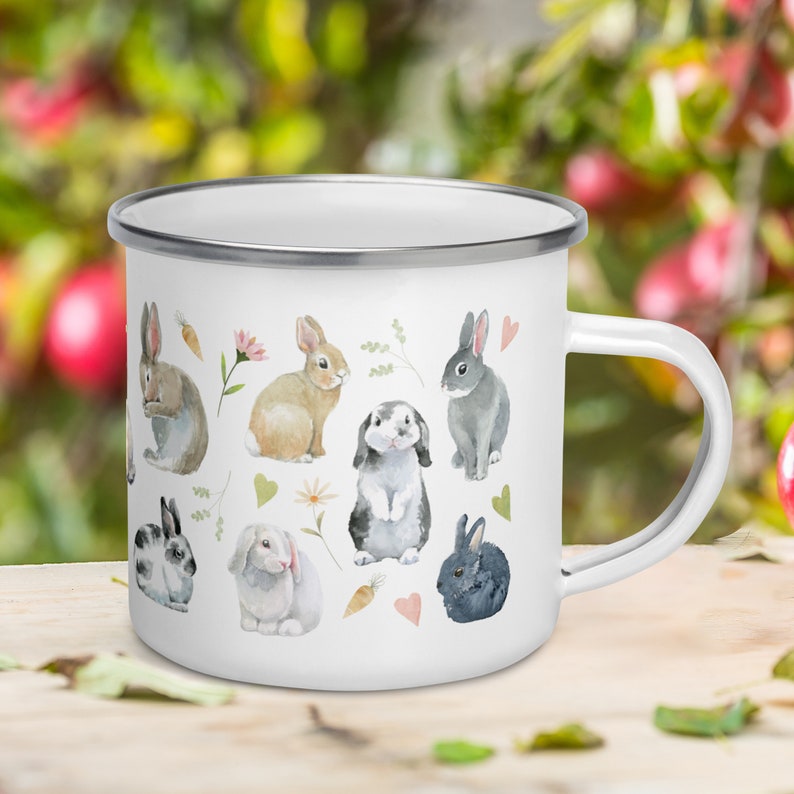Enamel Bunny Mug, Cute Rabbit Camping Cup, Kids Bunny Cup, Childs Mug ...