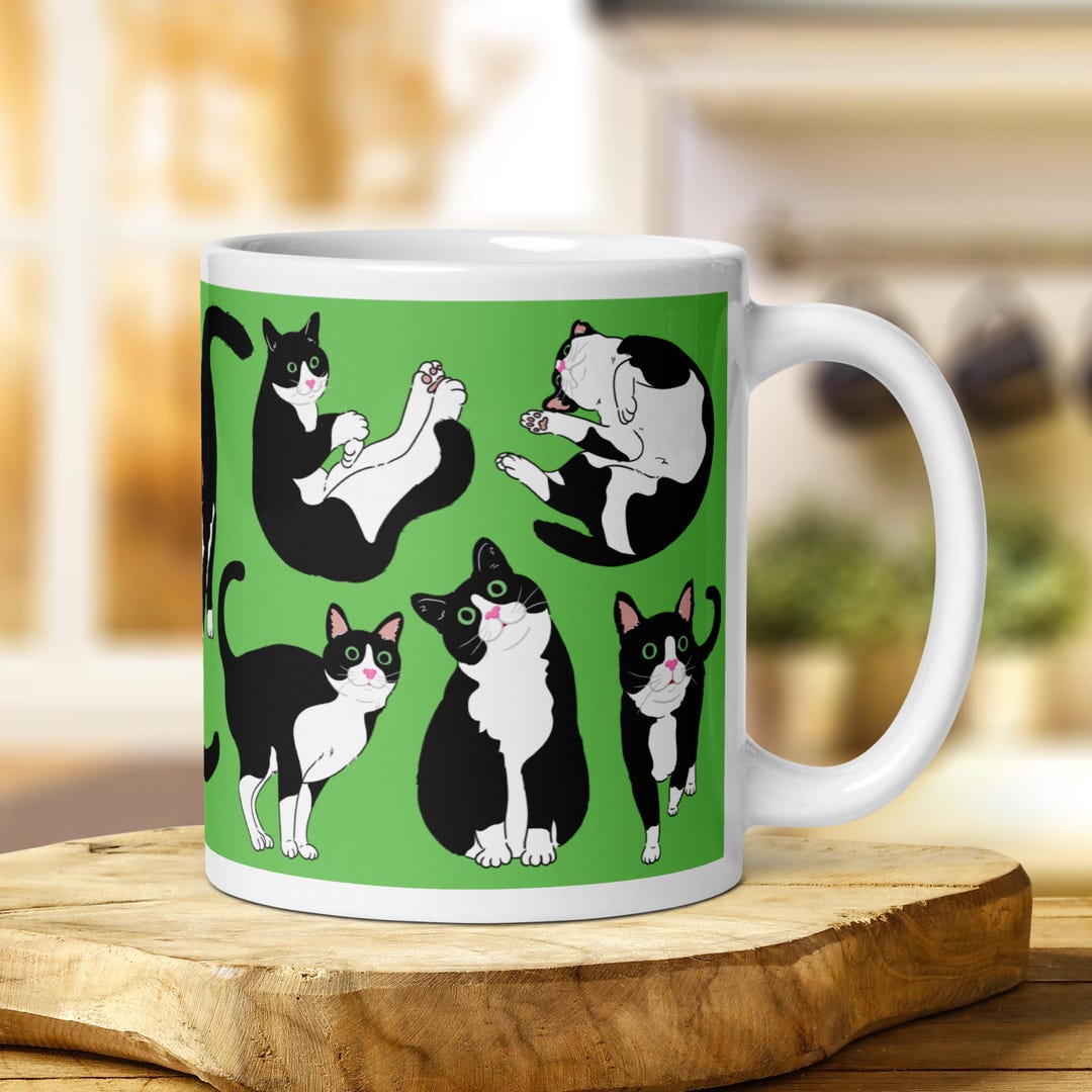 Funny Tuxedo Cat Mug – Colorful Black and White Cat Coffee Cup, Cat Mom ...