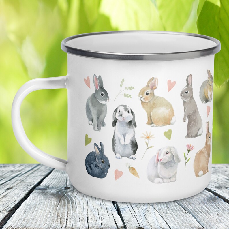 Enamel Bunny Mug, Cute Rabbit Camping Cup, Kids Bunny Cup, Childs Mug ...