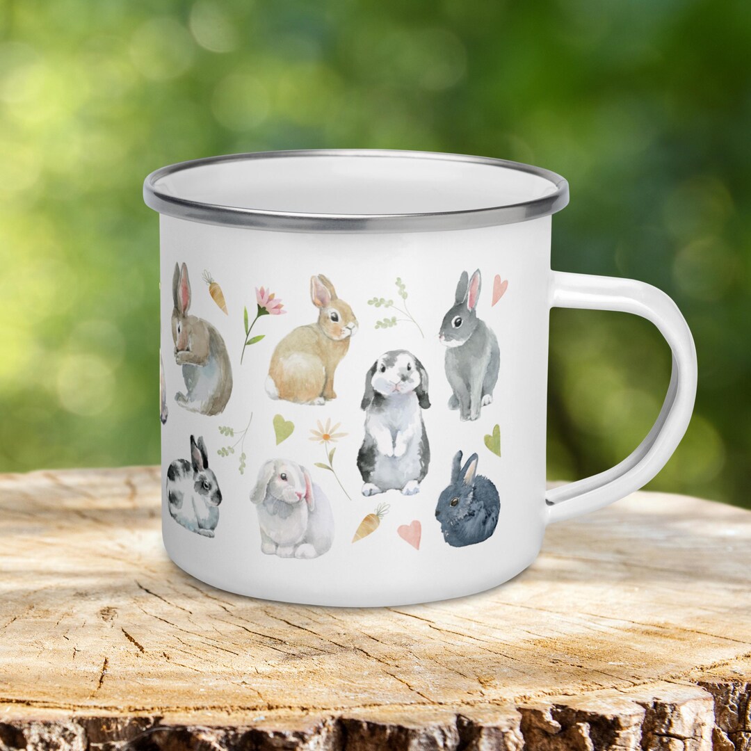Enamel Bunny Mug, Cute Rabbit Camping Cup, Kids Bunny Cup, Childs Mug ...
