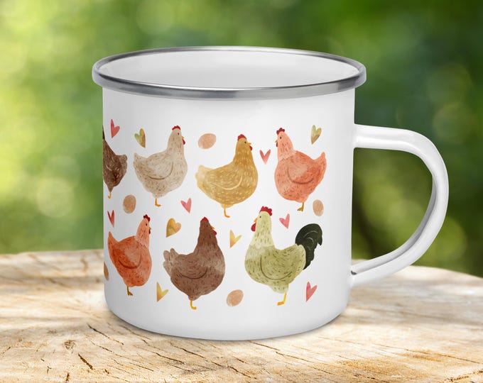 Chicken Enamel Mug 12oz Funny Chicken Coffee Cup Chicken Lady Gift I ...