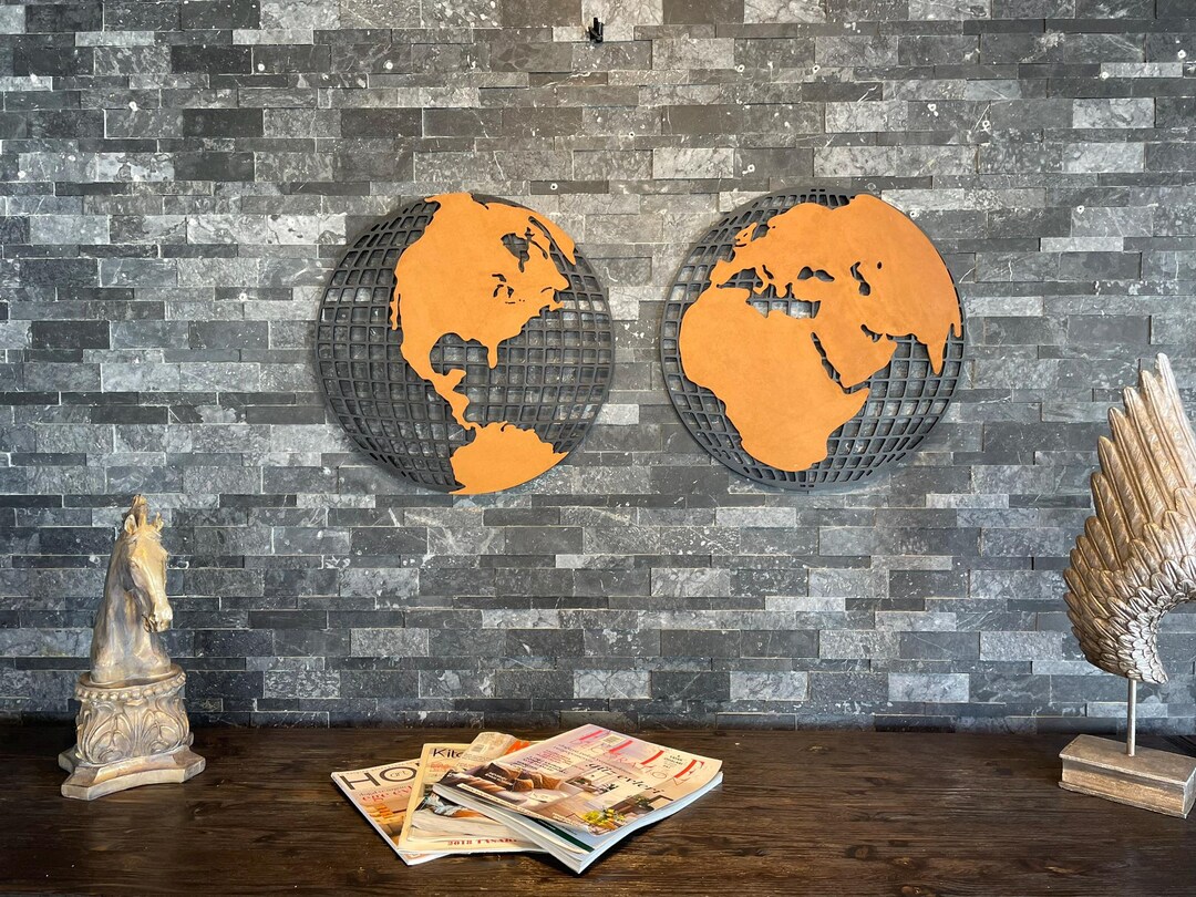 Handmade World Map Wooden Wall Art Geometric World Map Globe Wall Decor ...