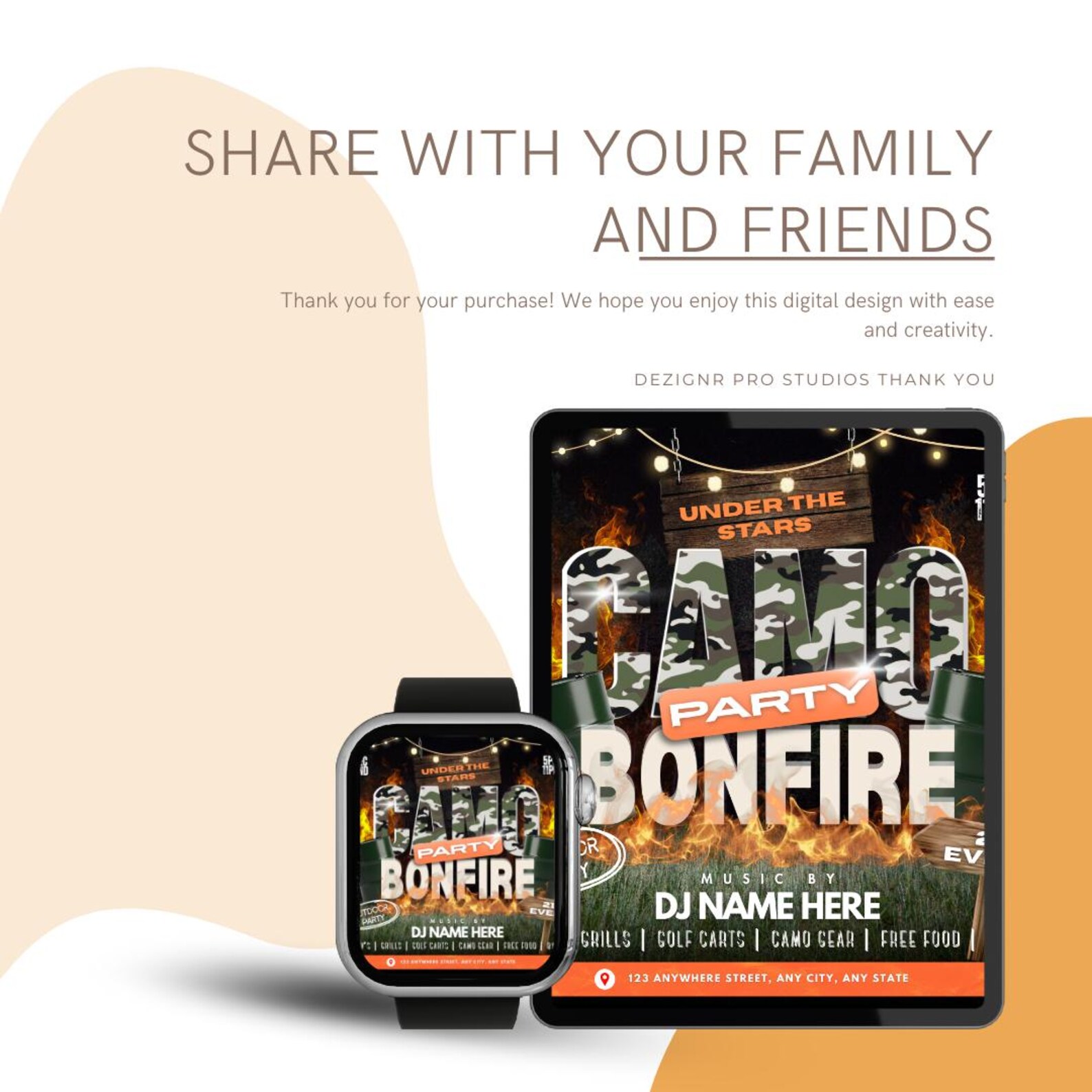 Camo Bonfire Party Flyer Template | Camo Theme Event Invite | Canva ...