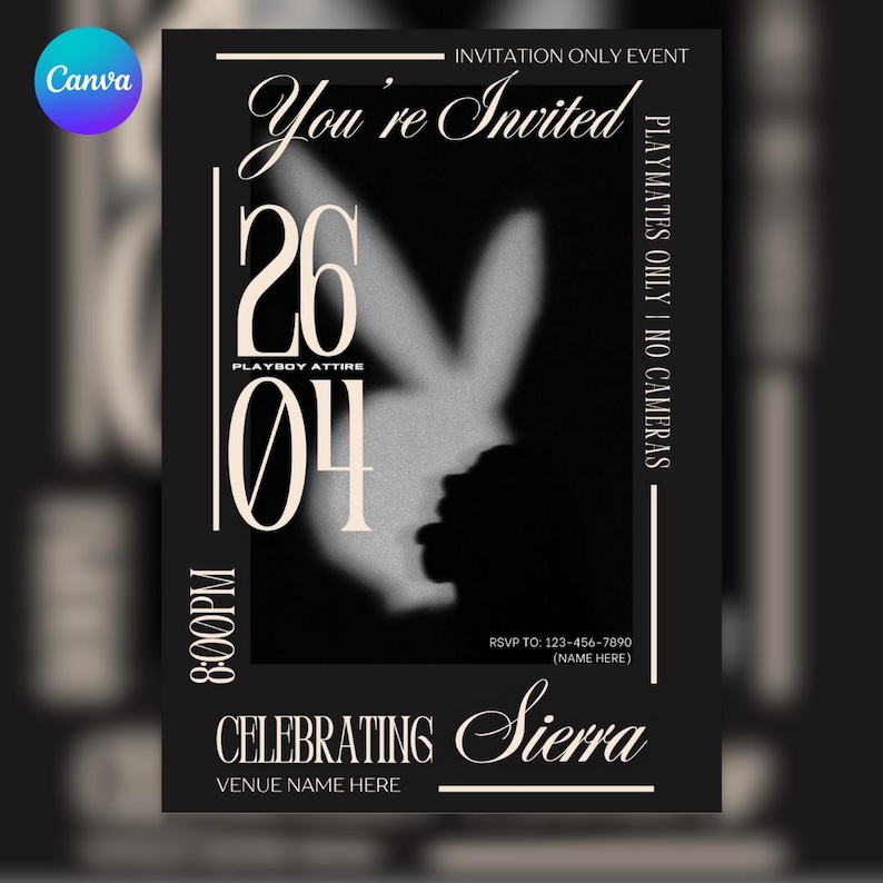 Playboy Inspired Party Invitation Template – Girls Night Out, Canva ...
