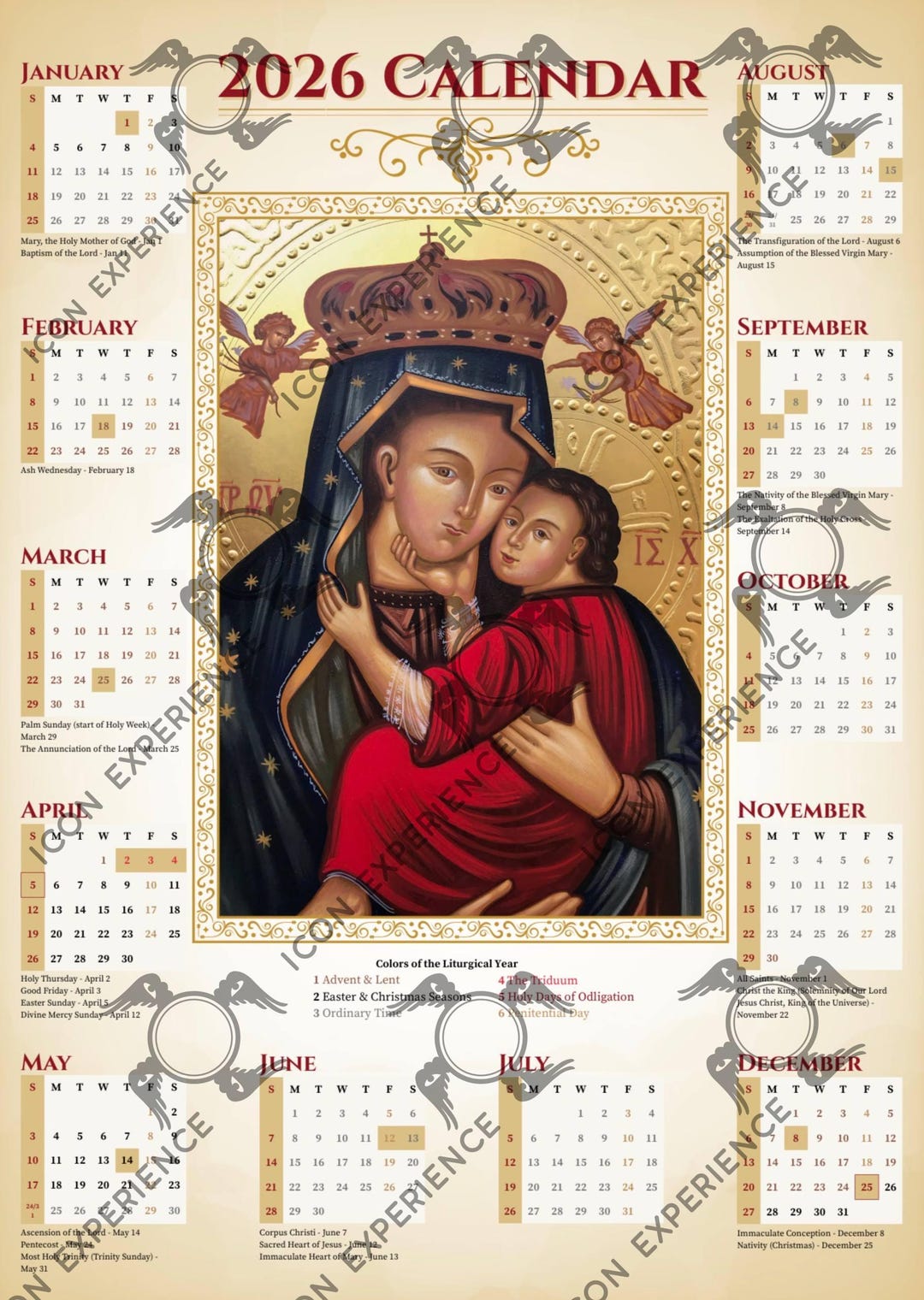 Christian Liturgical Calendar 2026 — Featuring the Icon of the Mother ...
