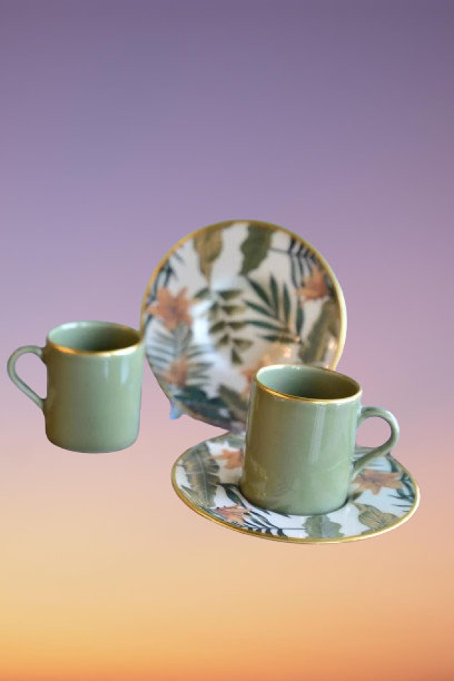 2x Porcelain Espresso Cups and Saucers Set, Boho Coffee Cup Set ...