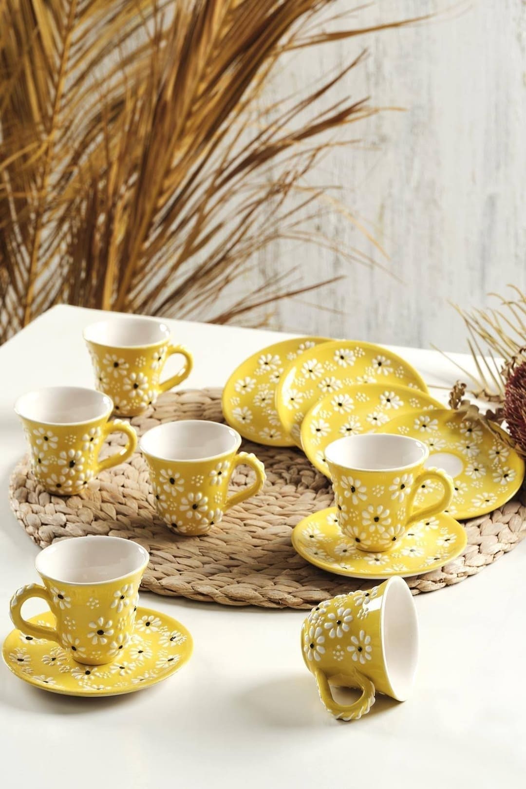 Boho Ceramic Espresso Cups and Saucers Set, Traditional Coffee Cup Set ...