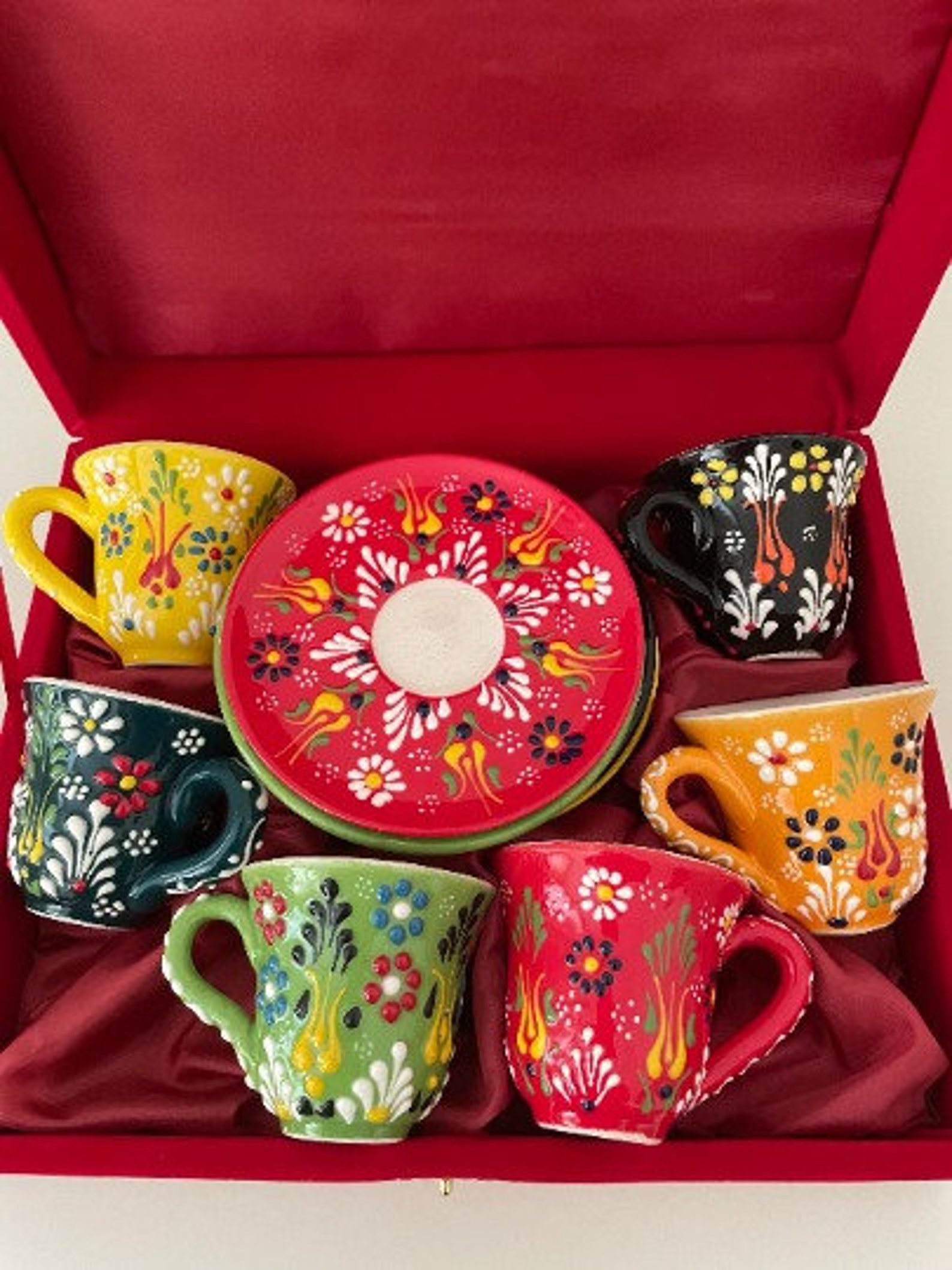 Boho Ceramic Espresso Cups and Saucers Set, Traditional Coffee Cup Set ...