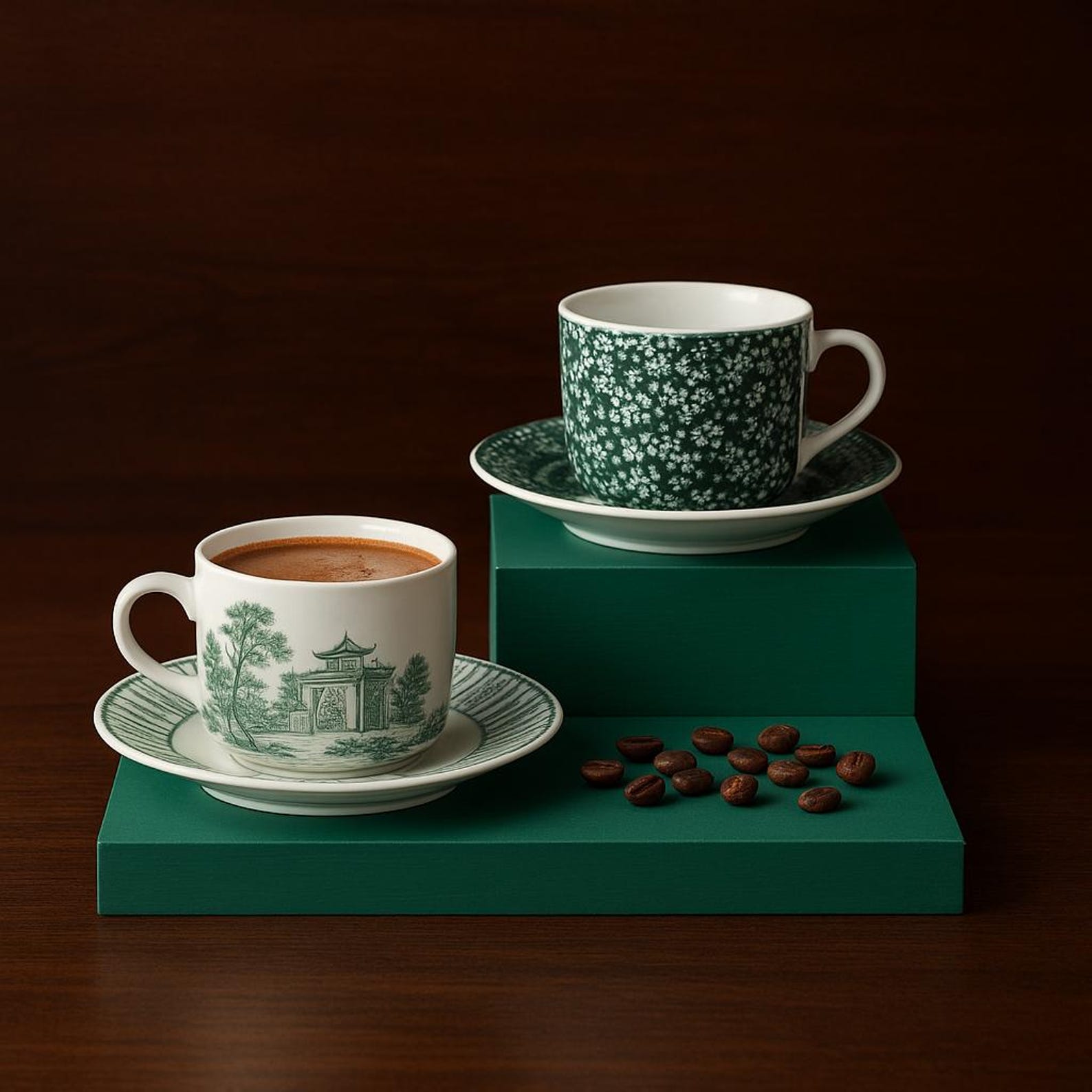 2x Porcelain Espresso Cups and Saucers Set, Boho Coffee Cup Set ...