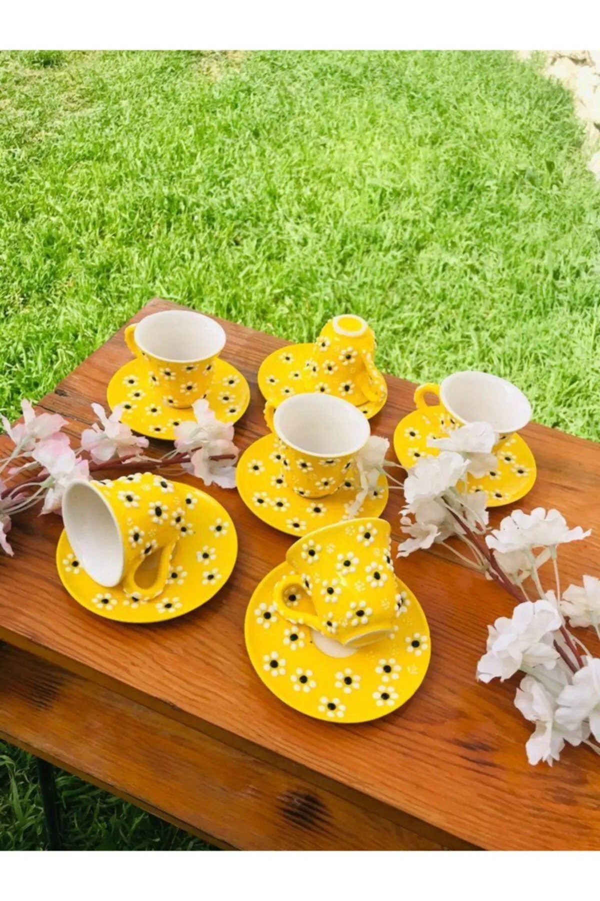 Boho Ceramic Espresso Cups and Saucers Set, Traditional Coffee Cup Set ...