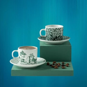 Porcelain Espresso Cups and Saucers Set: Boho Coffee Cup, Macchiato Cup ...