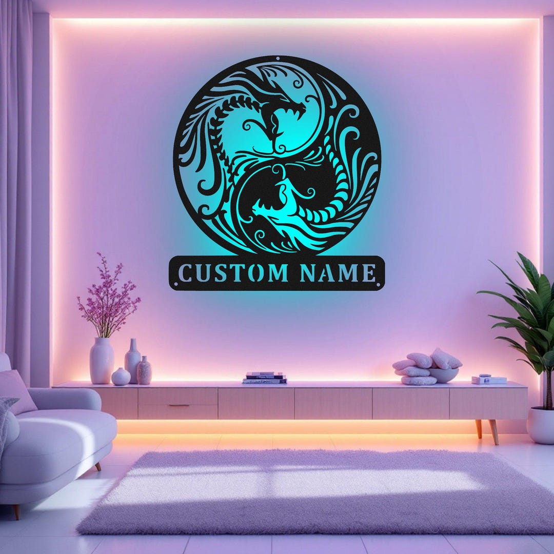 Custom Magic Dragon Metal Sign With LED Light, Personalized Dragon Name ...