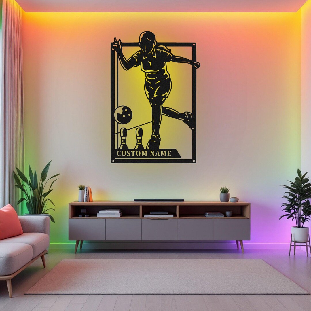 Custom Female Bowling Signage Metal Wall Art With LED Light ...