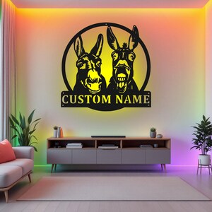 Custom Two Donkey Metal Wall Art With LED Light, Personalized Donkey ...