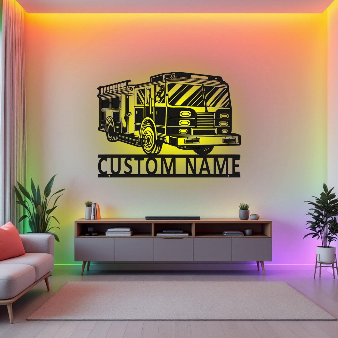 Custom Fire Truck Metal Wall Art With LED Light, Personalized Fire ...